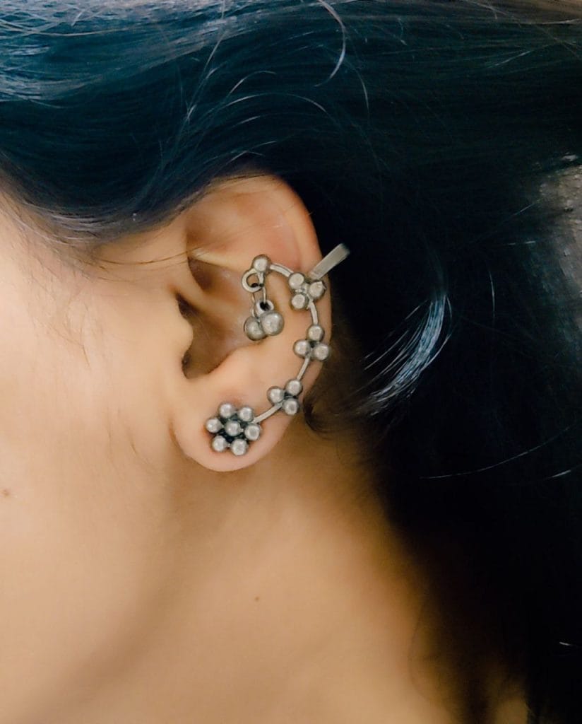 Oxidised Antique Black Polish Flower Earcuff Design - D9creation