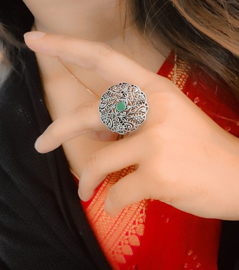 Oxidised Round Design Adjustable Ring For Girls - D9creation