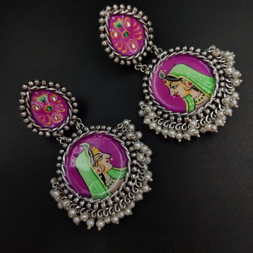 Pure Hand-Painted Oxidised Handmade Dangler Earrings - D9creation