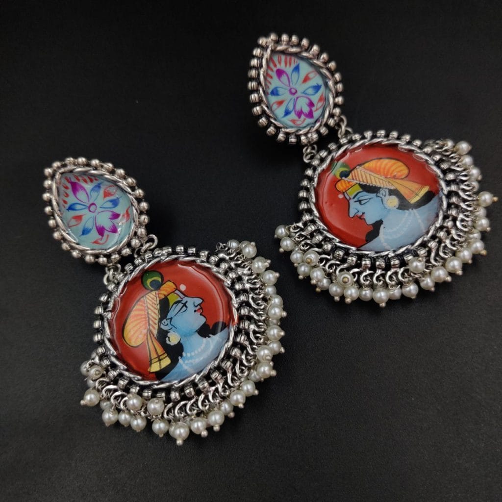 Pure Hand-Painted Oxidised Handmade Dangler Earrings - D9creation