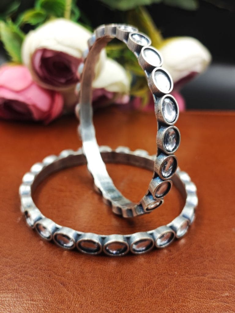 Silver Replica Oxidised Stone Bangles ( Chudiya ) For Girls - D9creation