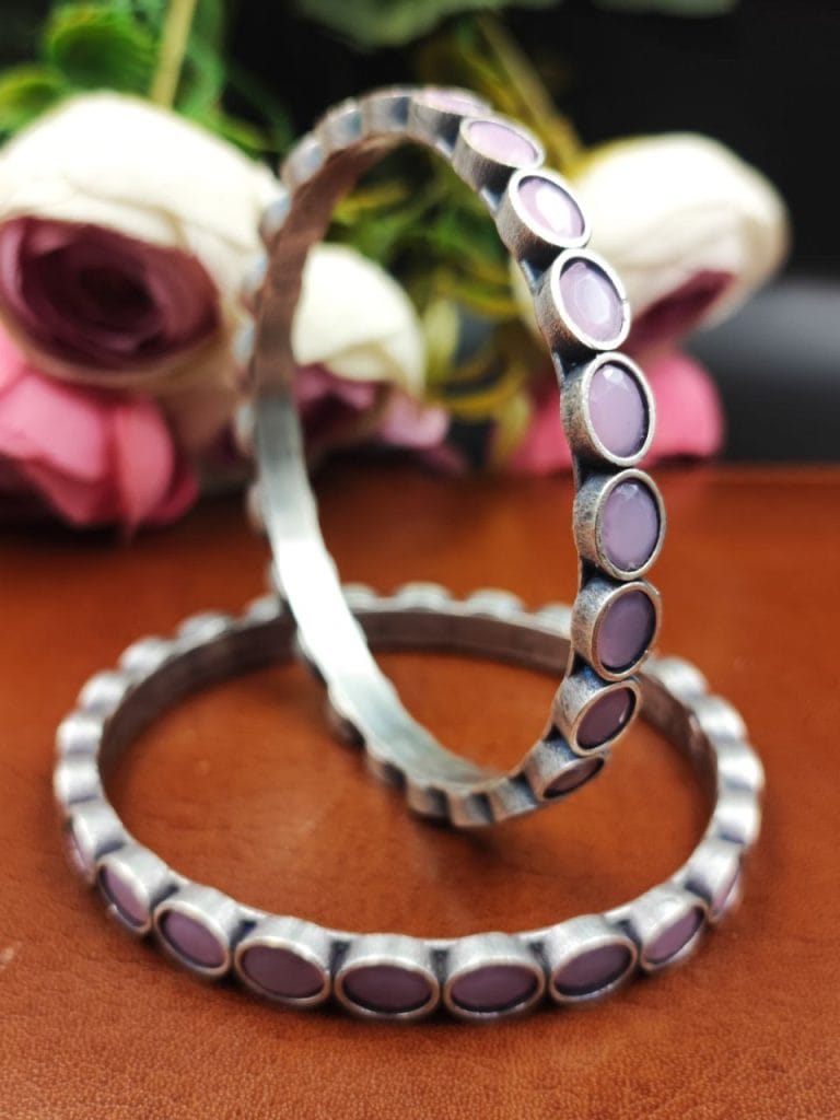 Silver Replica Oxidised Stone Bangles ( Chudiya ) For Girls - D9creation
