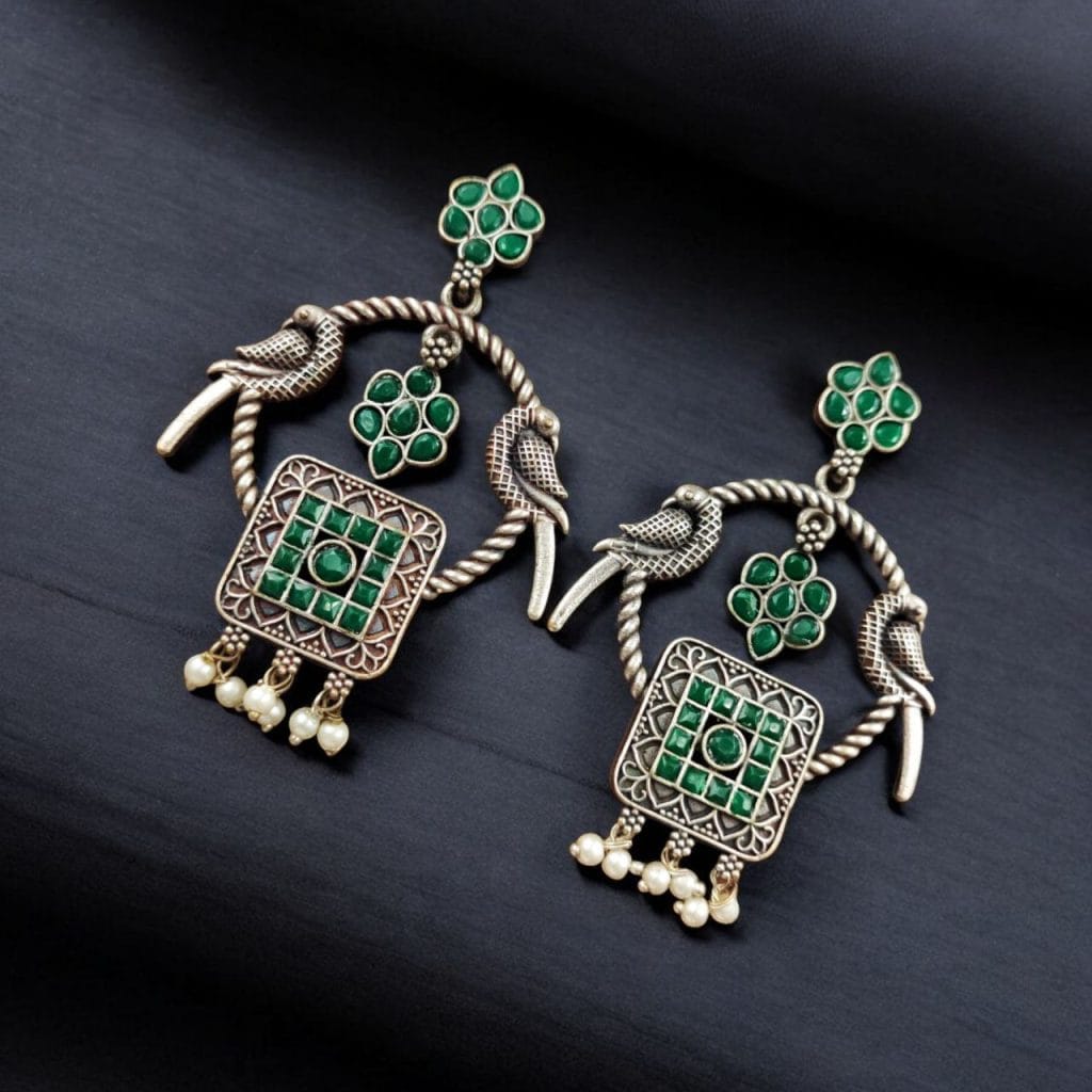 Silver Replica Peacock Style Earrings | Adorable Traditional Dangler ...